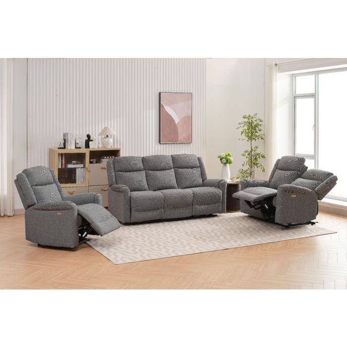 Lexus Grey Fabric Electric Reclining 3+2 Sofa Suite